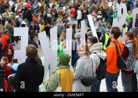 The defenders of the forest hold placards on the steps of the ...