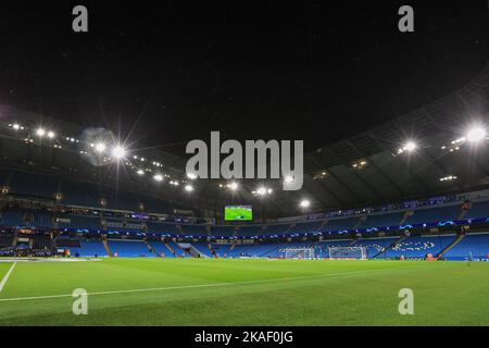 General view inside of the Eithad Stadium, home of Manchester City ...