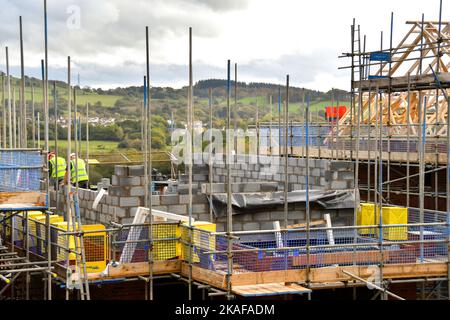Pontypridd, Wales - October 2022: Construction workers working on the ...