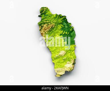 Dominica Map Flag Shaded relief Color Height map on white Background 3d ...