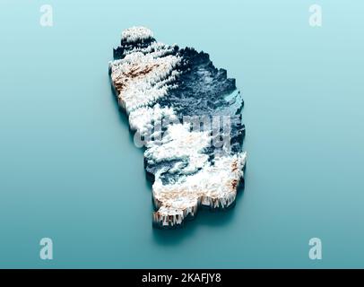 Dominica Map Shaded relief Color Height map on White Background 3d ...