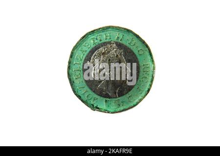 British Pound Coin going Green from Oxidation Stock Photo - Alamy