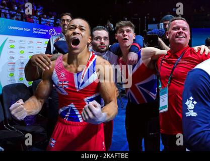 Great Britain's Joe Fraser celebrates winning the team bronze medal ...