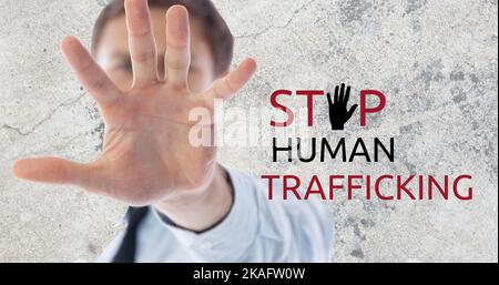 Illustration of stop human trafficking text with black handprint ...