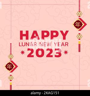 Composition of lunar new year text over decorations on red background ...