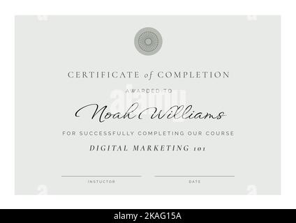 Composition of course completion certificate text over grey background ...