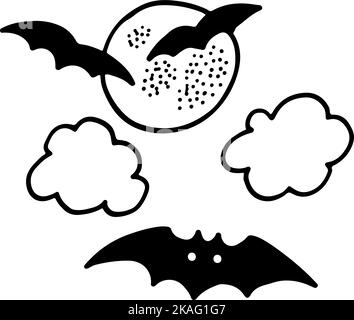 Doodle Halloween characters coloring page. Spooky circle shape print ...