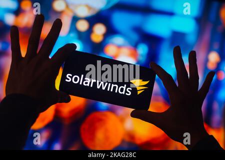 In this photo illustration, the SolarWinds Corporation logo is seen ...