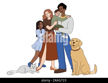 Diverse people love their pets isolated on white background. Happy ...