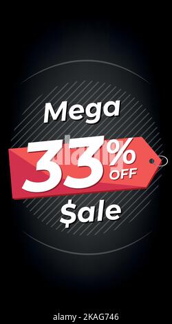 33 percent off. Banner with thirty-three percent discount. White bubble ...