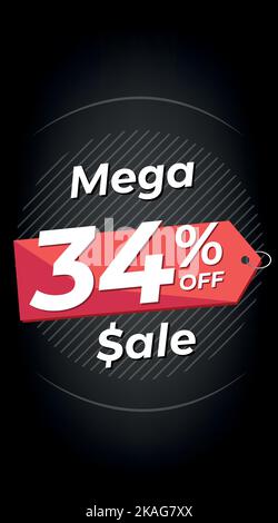 34 percent off. Black, white and yellow banner with thirty-four percent ...