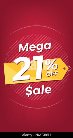 21 percent off. Black, white and yellow banner with twenty-one percent ...