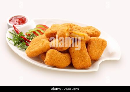 Fried chicken nuggets and sauce, isolated on light gray Stock Photo - Alamy