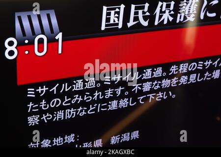 Japanese warning system J Alert informs the public about a North Korean ...