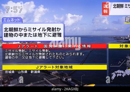 Japanese warning system J Alert informs the public about a North Korean ...