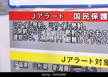 Japanese warning system J Alert informs the public about a North Korean ...