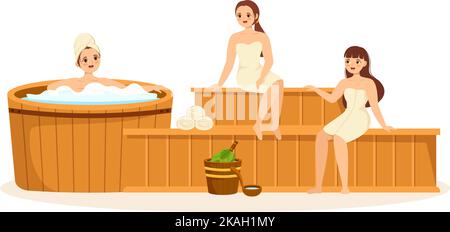 Sauna and Steam Room with People Relax, Washing Their Bodies, Steam or ...