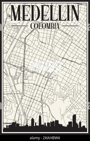 White vintage hand-drawn printout streets network map of the downtown BUENOS AIRES, ARGENTINA ...