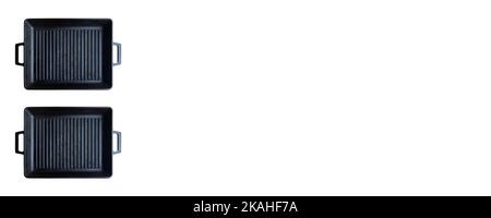 Empty black cast heavy iron grill pan modern kitchen equipment ...