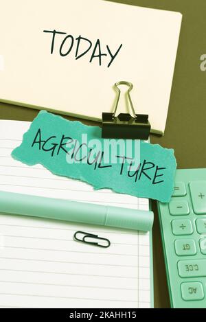 Sign displaying Agriculture, Business overview a condition marked by a ...