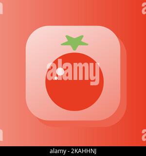 3d square button red tomato on outline icon. Flat symbol sign vector ...