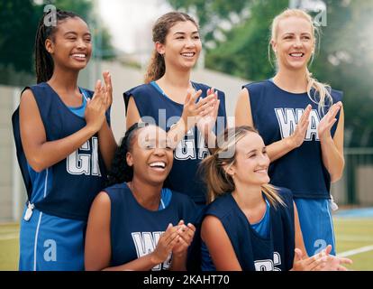 Netball team, hands and women sports motivation of athlete group ...