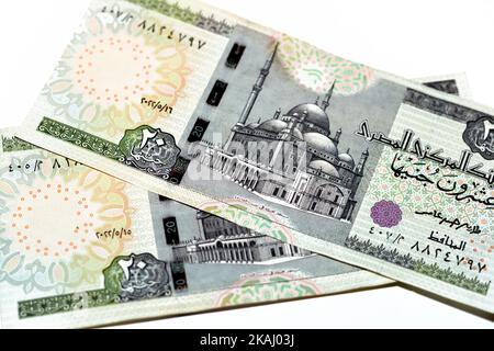obverse side of 20 LE EGP twenty Egyptian pounds money banknotes ...