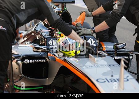 the Force India of Sergio Perez during the Formula 1 tests at the ...