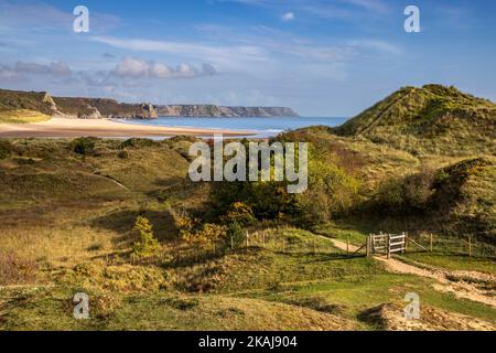 Oxwich Beach from the sand dunes of the Oxwich Burrows on the Wales ...
