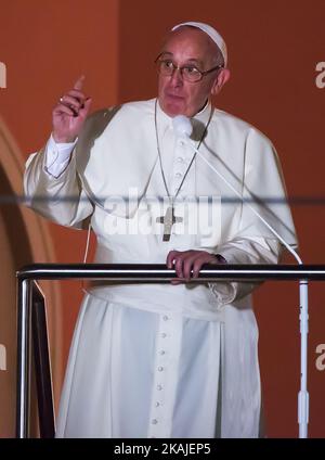 Pope Francis talks from the Archbishops' Palace in Krakow. 27 July ...