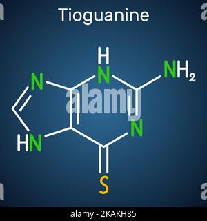 Tioguanine, thioguanine or 6-thioguanine molecule. It is purine ...