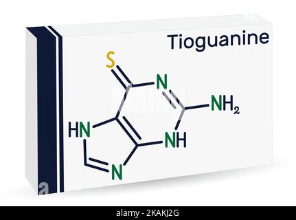 Tioguanine leukemia and ulcerative colitis drug molecule. Skeletal ...