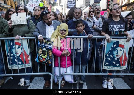 People gathers in the protest "I am Muslim Too" at Times Square, NY ...