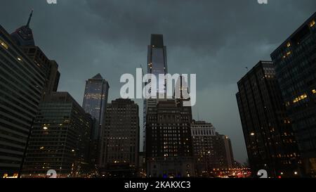 Heavy thunderstorm clouds fill the sky over Center City Philadelphia ...