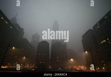 Heavy thunderstorm clouds fill the sky over Center City Philadelphia ...