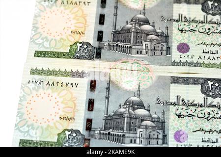 obverse side of 20 LE EGP twenty Egyptian pounds money banknotes ...