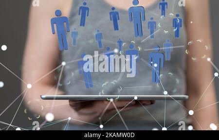 A 3D rendering of human communication blockchain floating above a ...