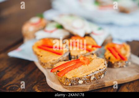 A closeup shot of small canapes arranged on a plate for an event Stock ...