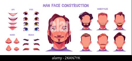 Man face constructor, cartoon caucasian male character avatar creation ...