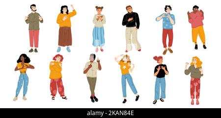 Self love concept with people adore themselves. Men and women hugging ...