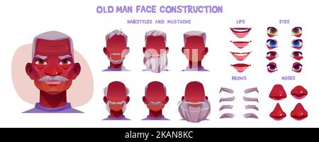 Old man face animation constructor, elderly black male character ...