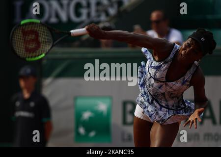 Venus Williams from the US serves against Romania's Irina Camelia Begu ...
