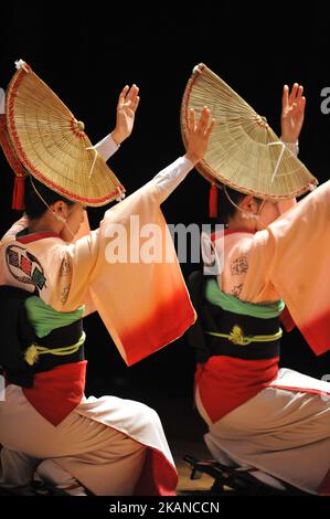 Dancers perform the Awa Odori traditional Japanese folk dance during ...