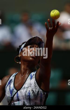 Venus Williams from the US serves against Romania's Irina Camelia Begu ...