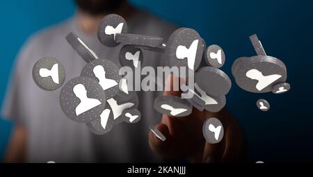 A man touching 3D-rendered human icons with his fingers - the concept ...