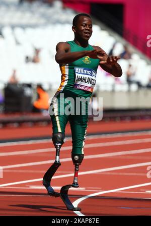 Ntando Mahlangu (RSA), compete in Men's 100m T42 Round 1 Heat 1during ...