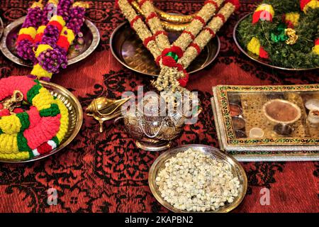 South Indian prayer items on a wedding day Stock Photo - Alamy