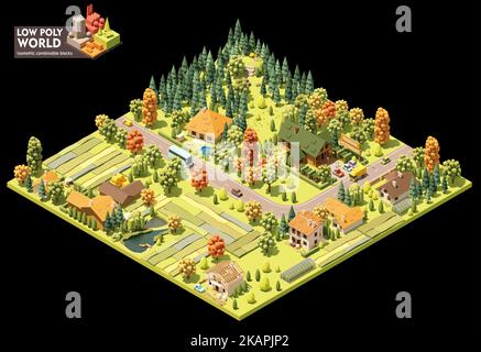 Vector isometric world map creation set. Combinable map elements. Small town or village map ...