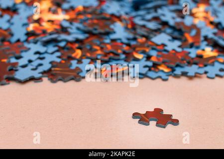 Mixed Peaces of a Colorful Jigsaw Puzzle Lie on the Blue Background ...