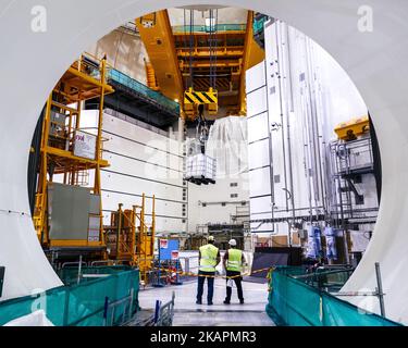 The service gate of the OL3 reactor at the construction site of the ...